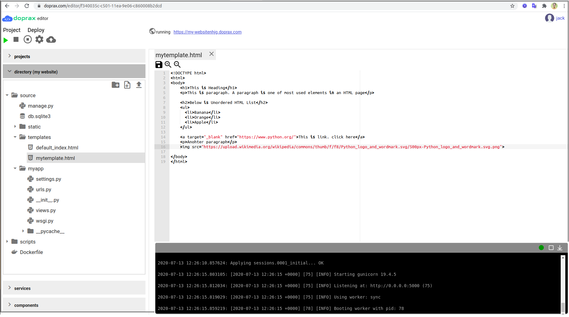 Doprax, cloud for python-based projects